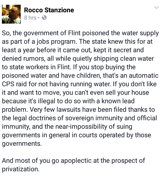Commentary on the government of Flint poisoning its subjects — Rudd-O.com
